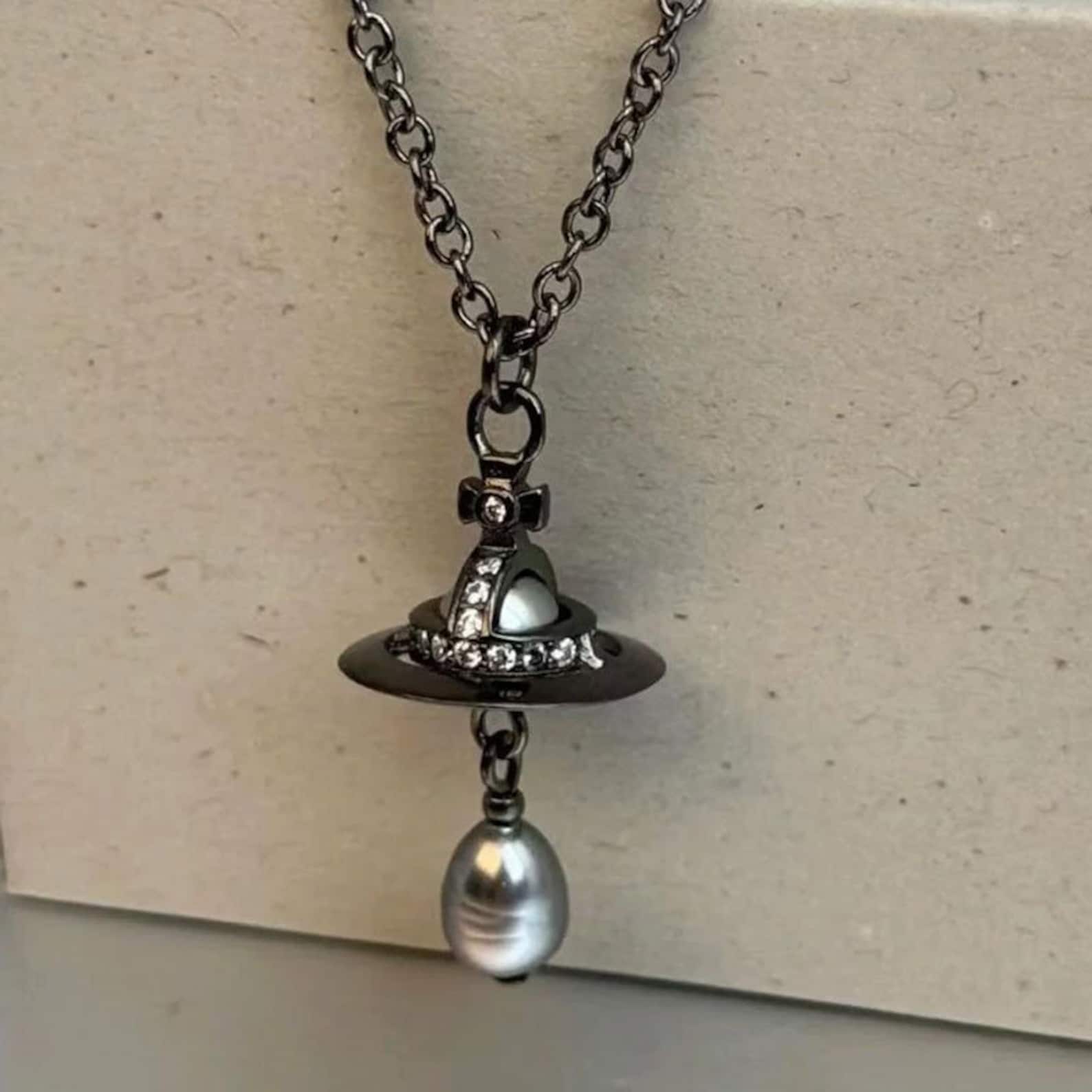 Silver Pearl Saturn Necklace Pearl Saturn Earrings Silver Necklace ...