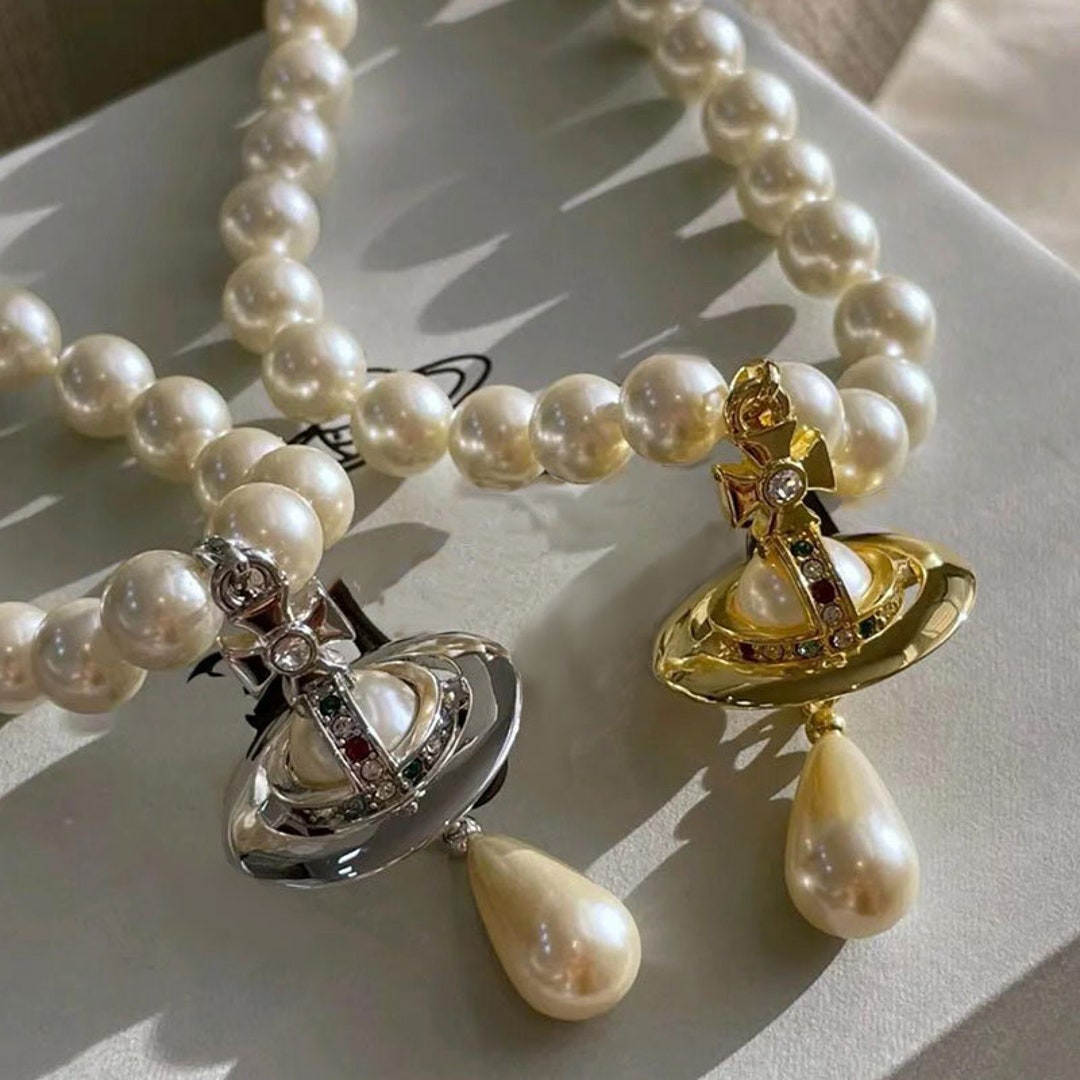 Pearl Saturn Necklace Silver Pearl Necklace Saturn Pearl Earrings Women ...