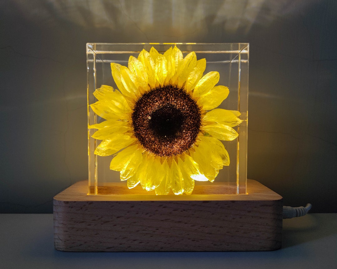 Real Lemon Sunflower Resin Block, Sunflower Night Light, Sunflower ...