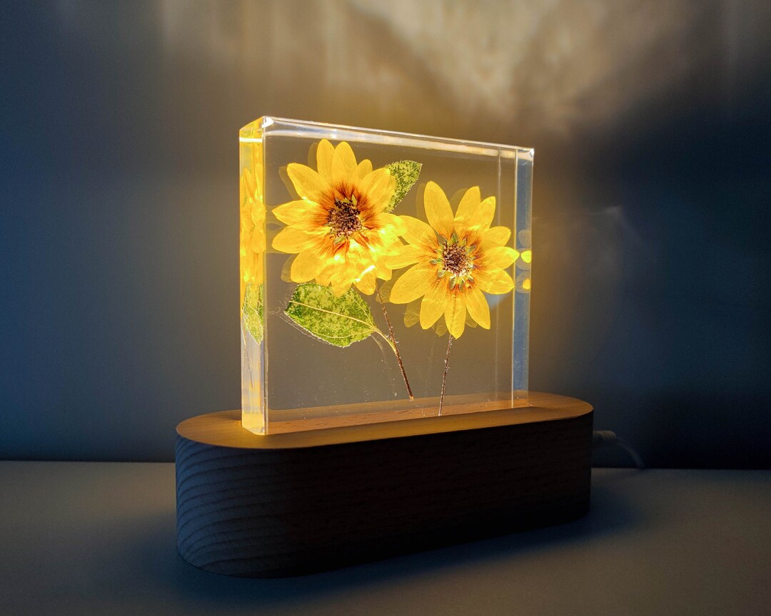 Real Sunflower Block, Resin Paperweight, Sunflower Night Light ...