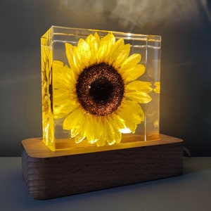 Real Lemon Sunflower Resin Block, Sunflower Night Light, Sunflower ...