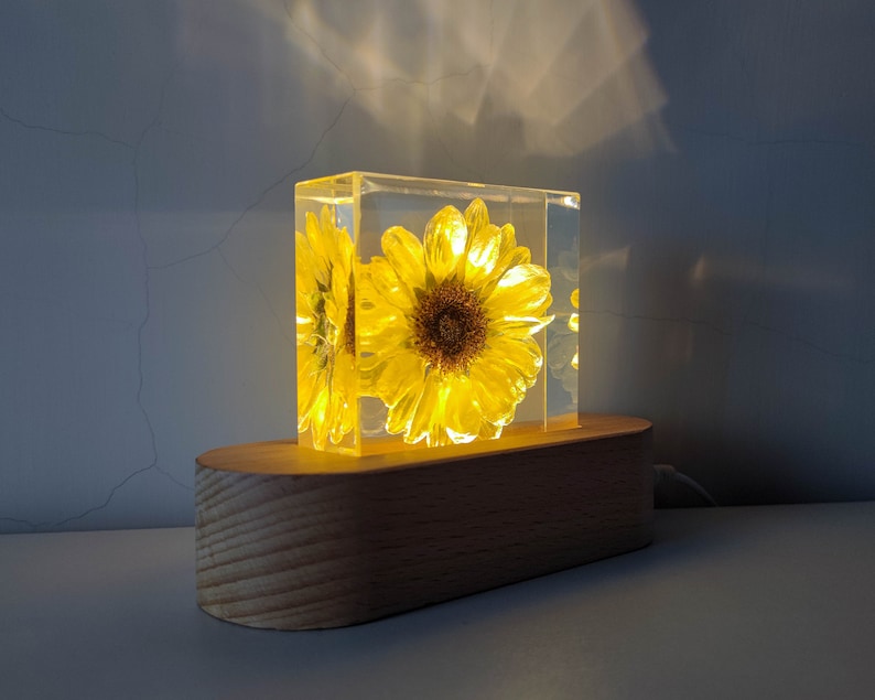 Real Lemon Sunflower Resin Block Sunflower Night Light - Etsy