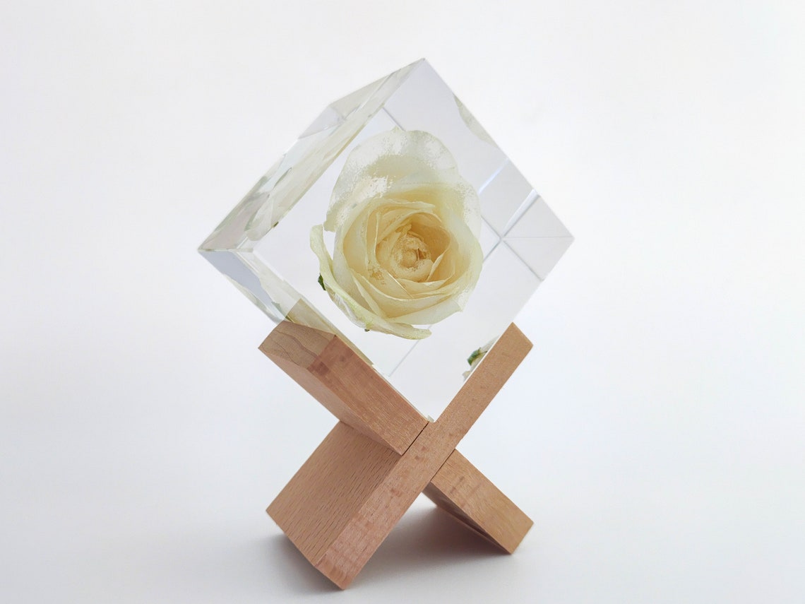 Real White Rose Cube Forever Rose Crystals Keepsake Resin - Etsy