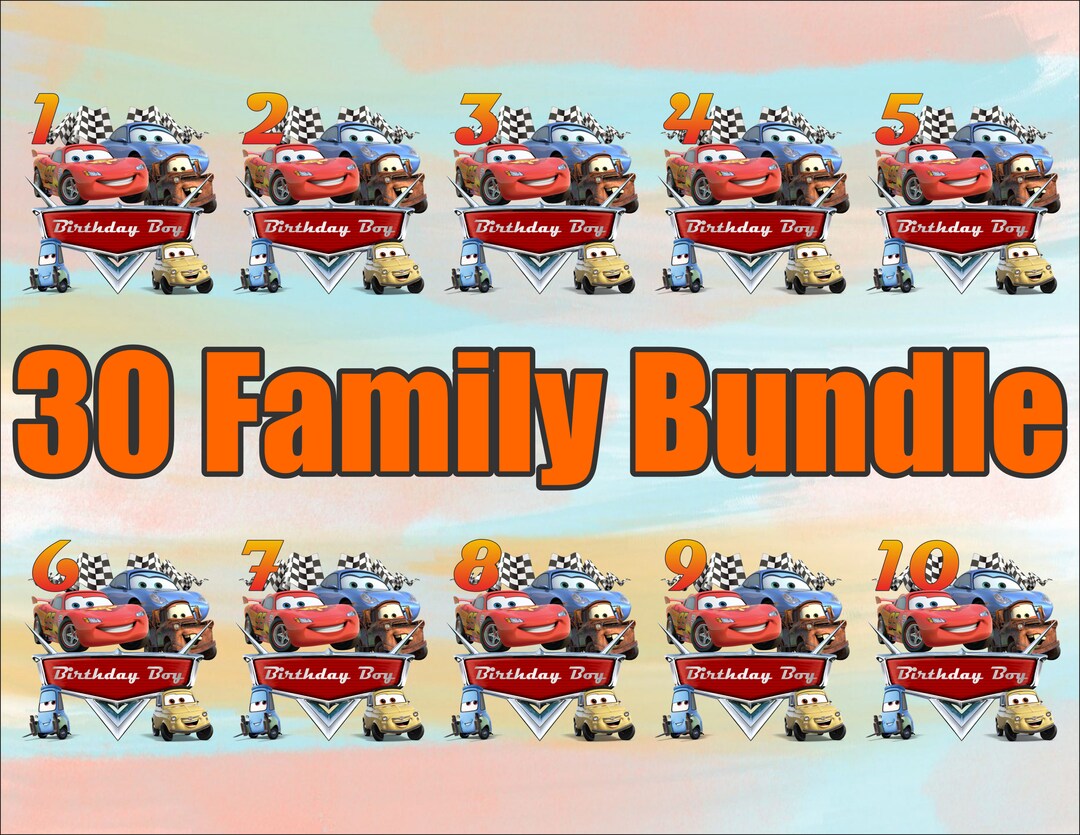 DIGITAL FILE, Cars Birthday Family Bundle, Cars Iron on Transfer, Cars ...