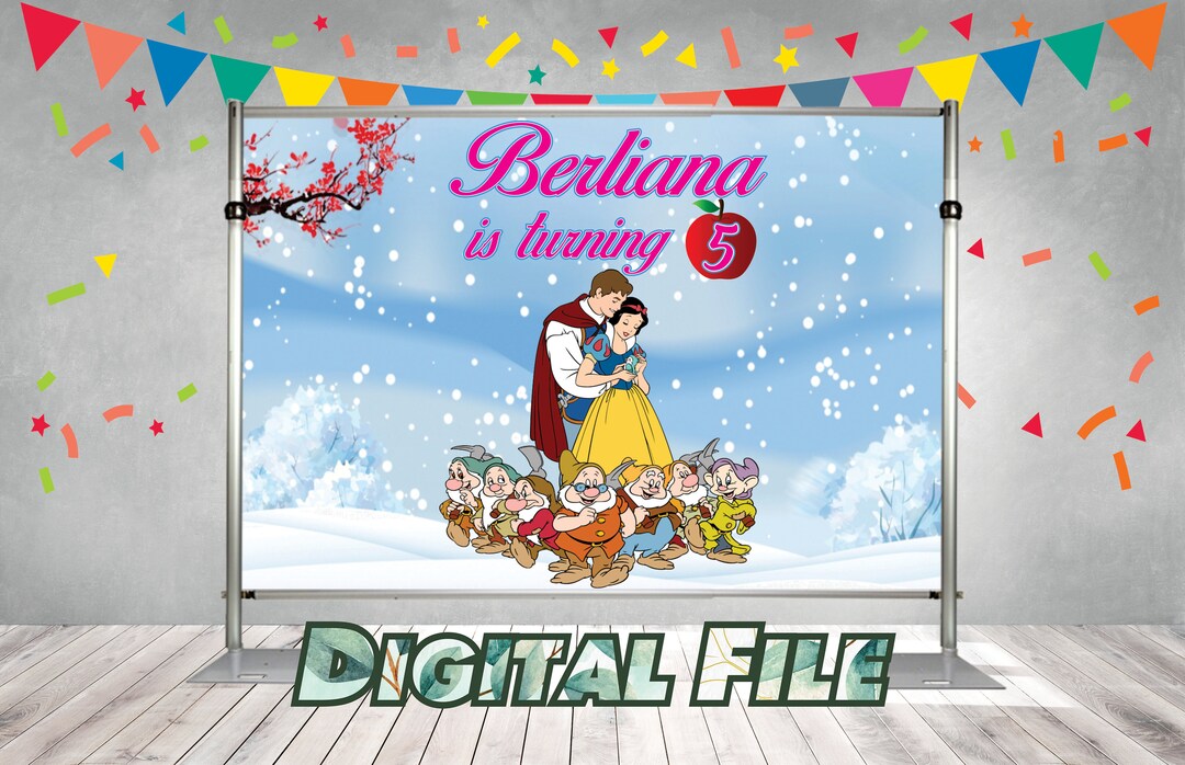 DIGITAL FILE, Snow White Backdrop Banner, Snow White Birthday Party ...