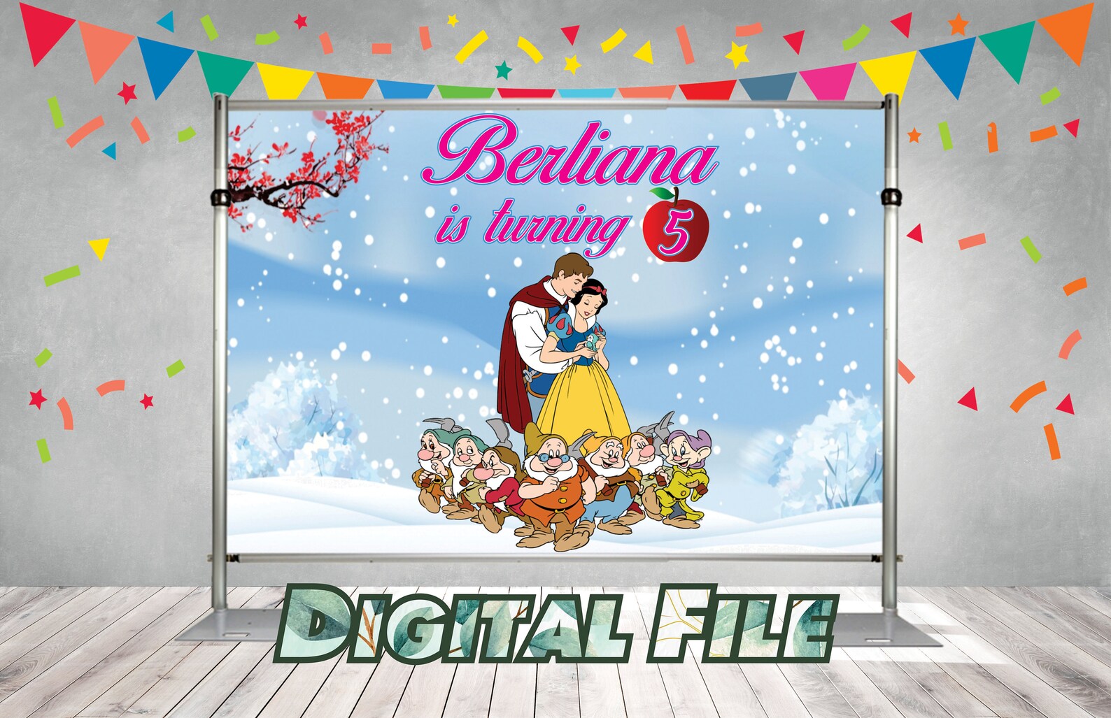 DIGITAL FILE, Snow White Backdrop Banner, Snow White Birthday Party ...