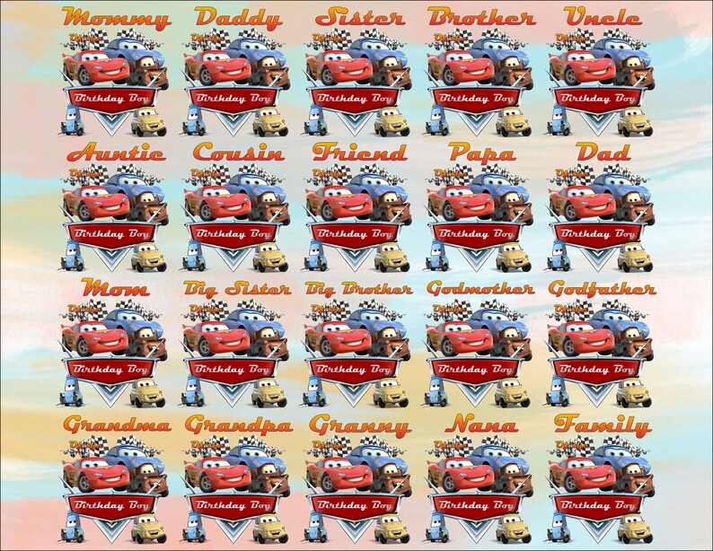 DIGITAL FILE, Cars Birthday Family Bundle, Cars Iron on Transfer, Cars ...