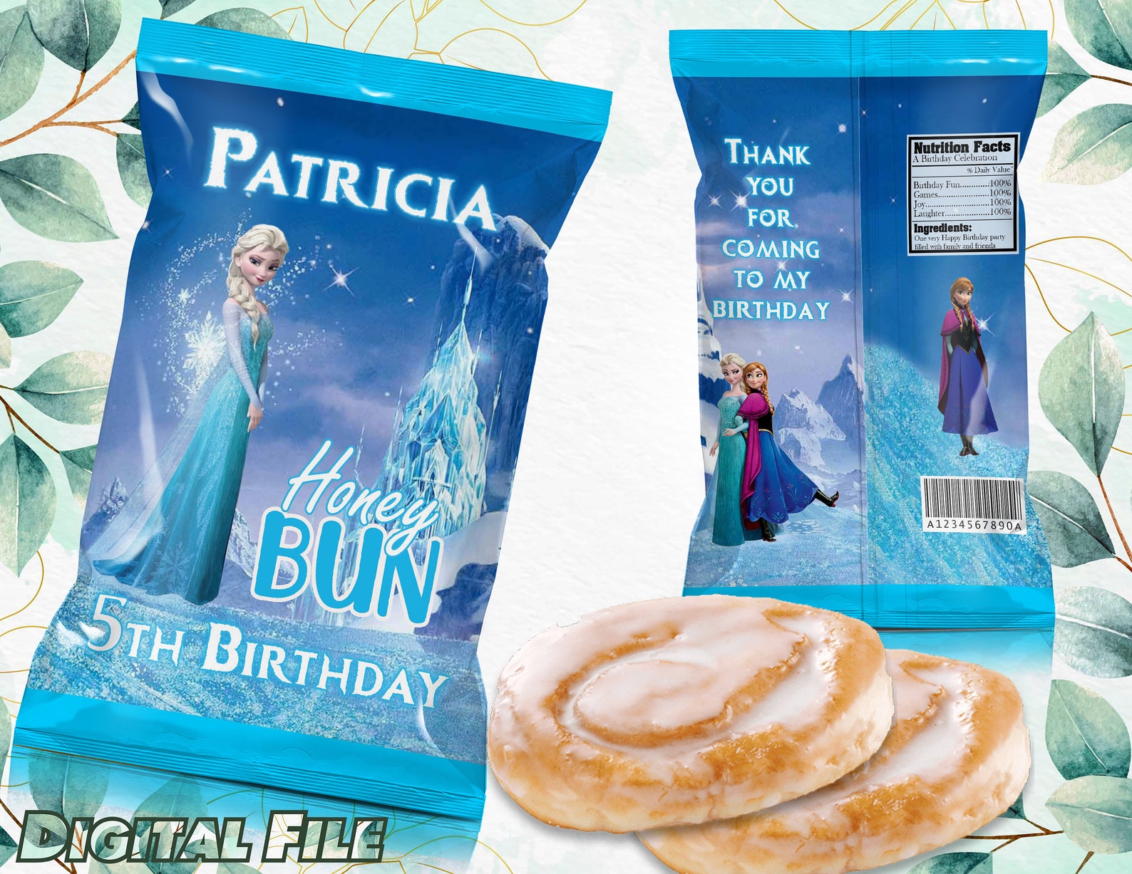 DIGITAL FILE, Frozen Honey Bun, Frozen Wrappers, Frozen Birthday ...