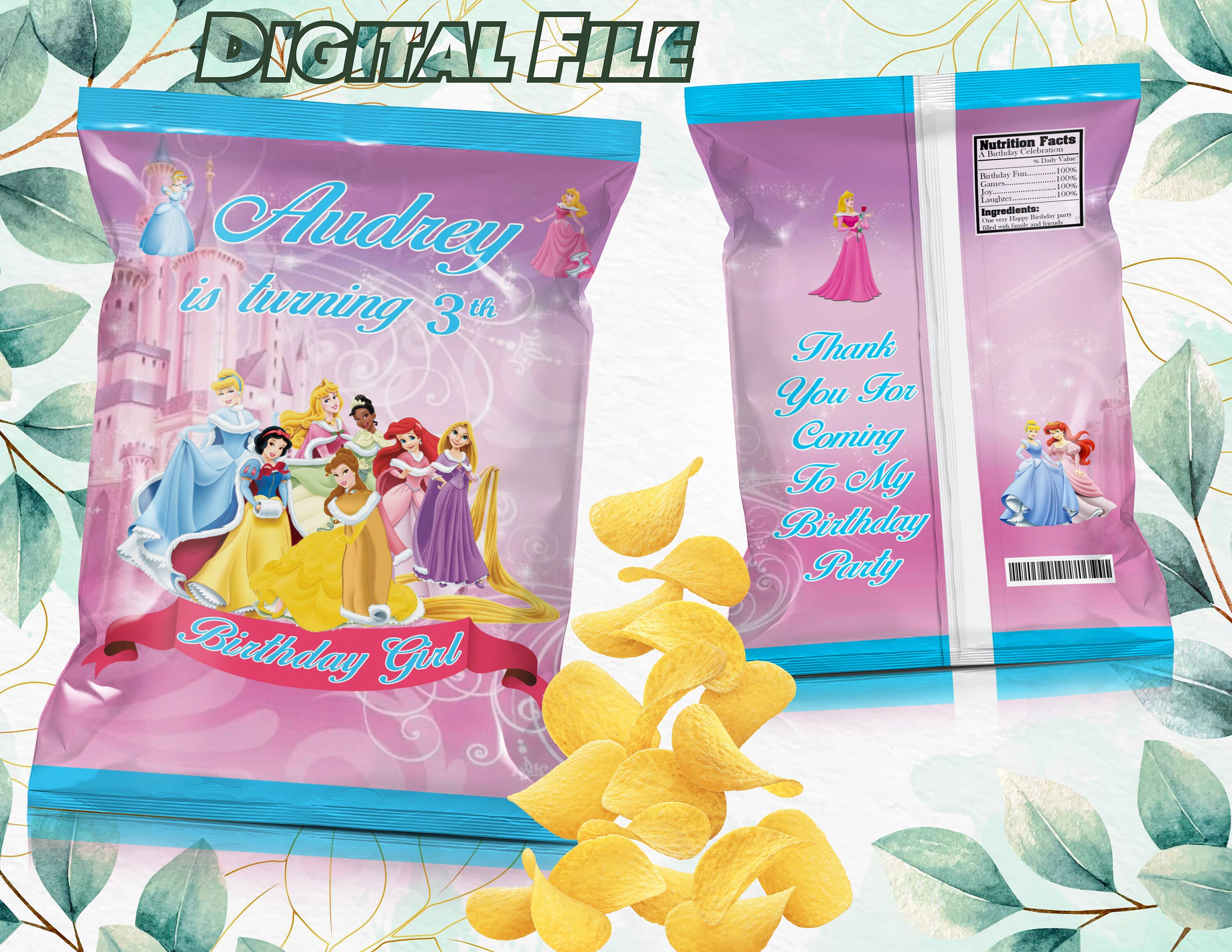 DIGITAL FILE, Disney Princess Chips Bag Labels, Disney Princess Candy Bag, Disney Princess ...