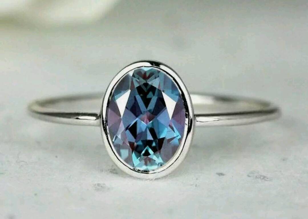 Bezel Alexandrite Oval Ring, Alexandrite Ring, Solitaire Ring, Wedding ...
