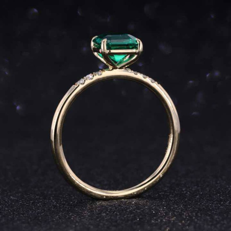 14k Yellow Gold Asscher Cut EMERALD Ring Emerald Engagement - Etsy