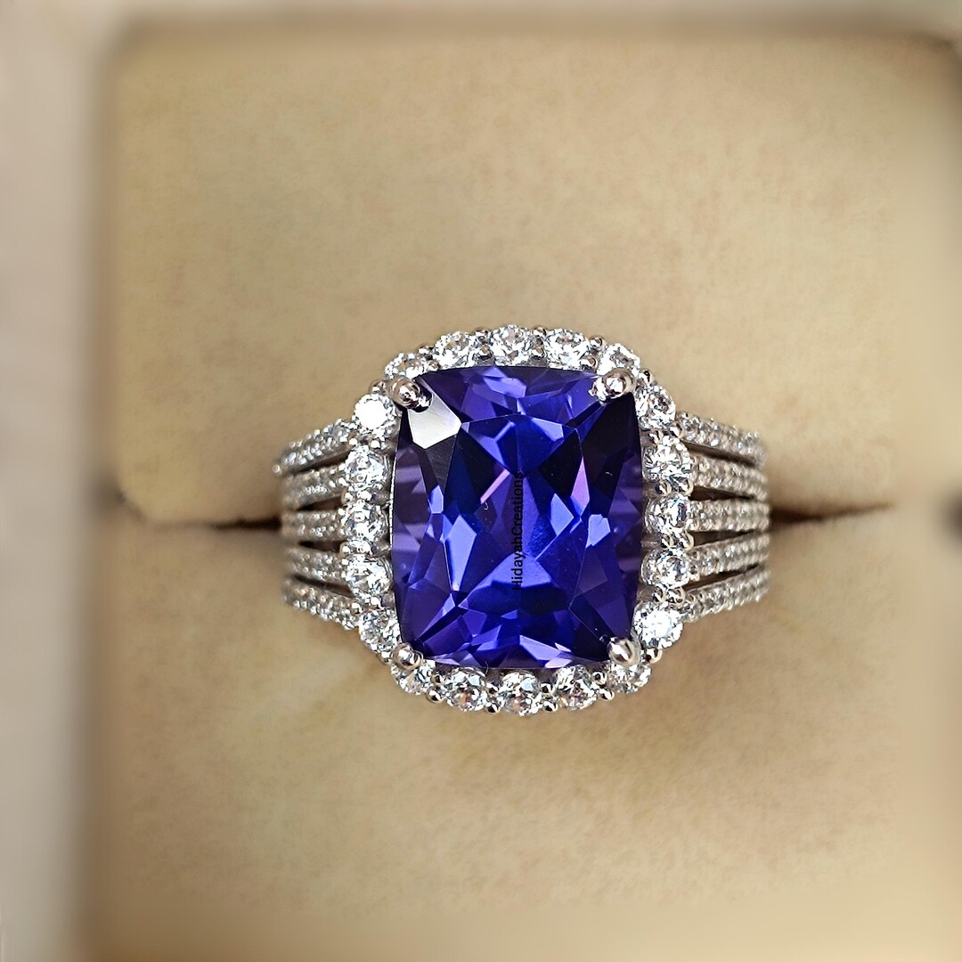 Vintage Tanzanite Engagement Ring, AAA Tanzanite Ring Women, Cushion ...