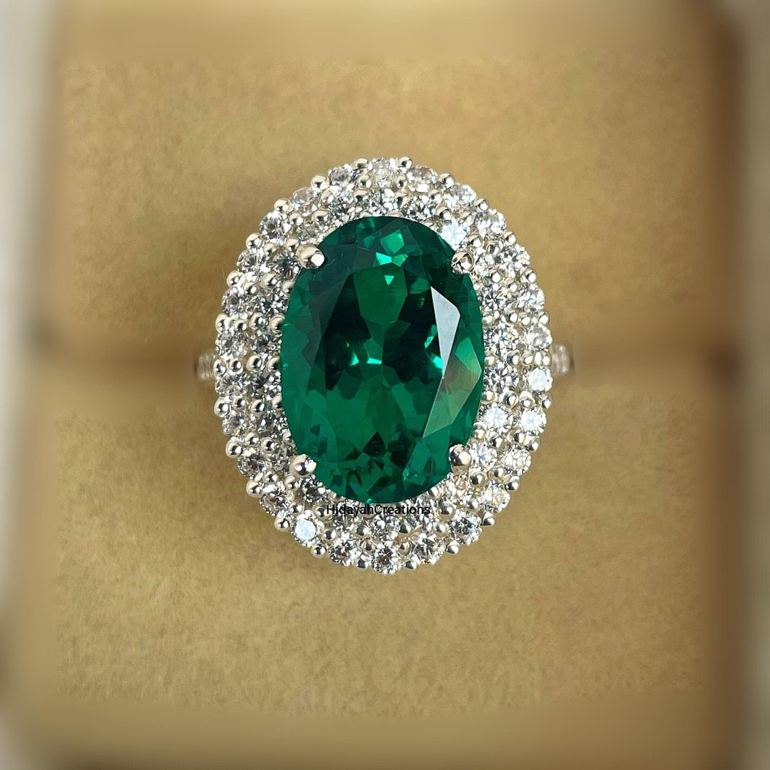 Emerald Oval Ring, Emerald Proposal Ring, Antique Emerald Halo ...