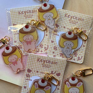 Choco Pudding Keychain - Kawaii Pudding Bear Acrylic Keychain – Cute ...