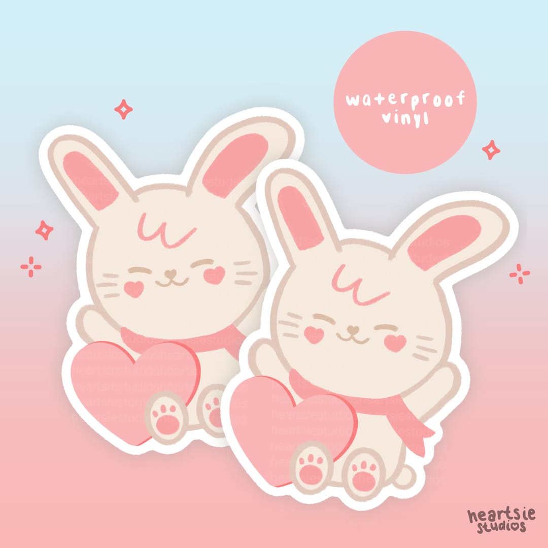 Happy Mochi Heart Sticker Bunny Heart Sticker, Heart Stickers, Kawaii ...