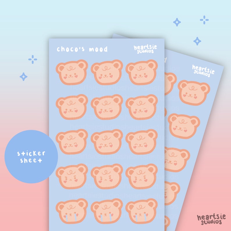 Choco's Mood Sticker Sheet Kawaii Bear Stickers Bear | Etsy