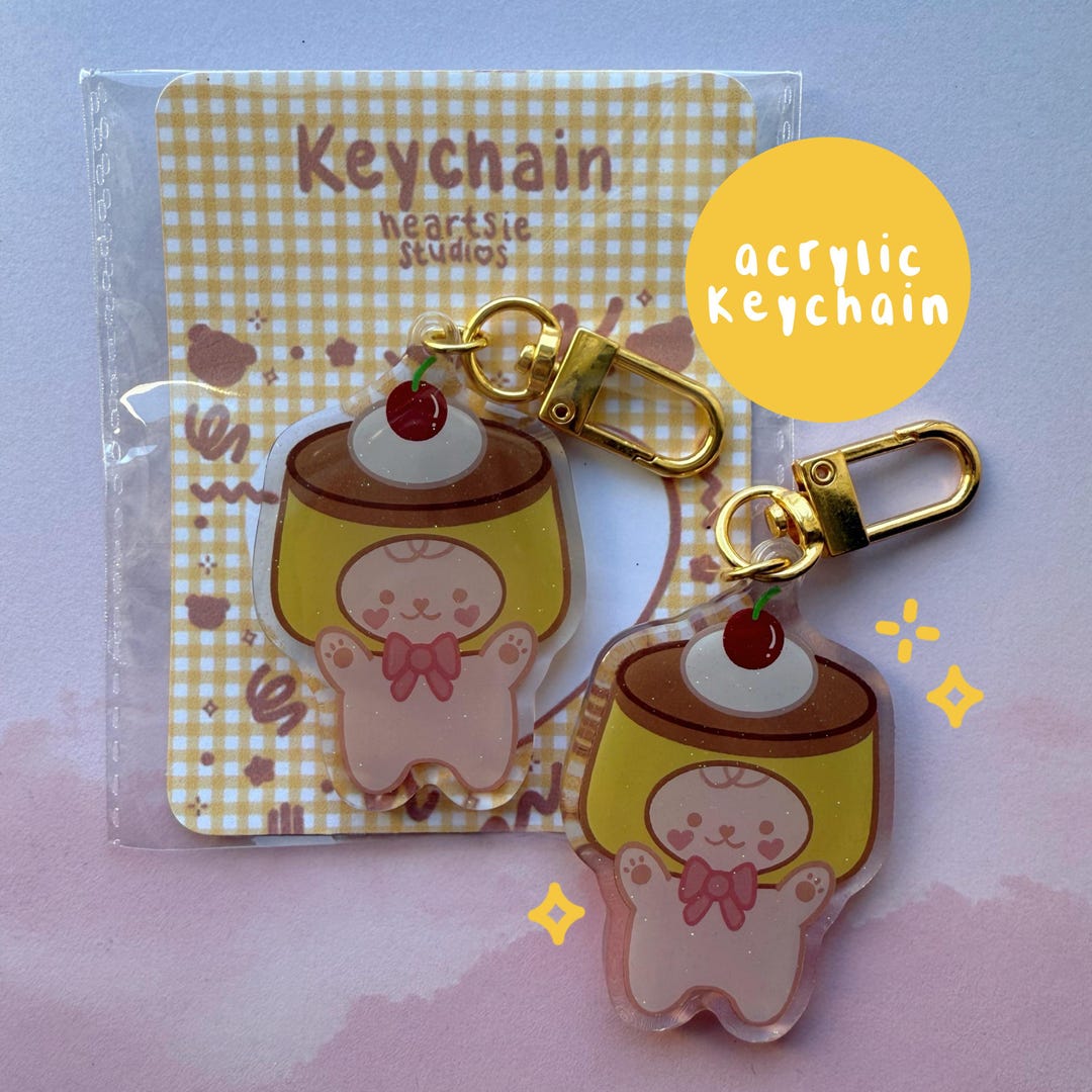 Choco Pudding Keychain - Kawaii Pudding Bear Acrylic Keychain – Cute ...