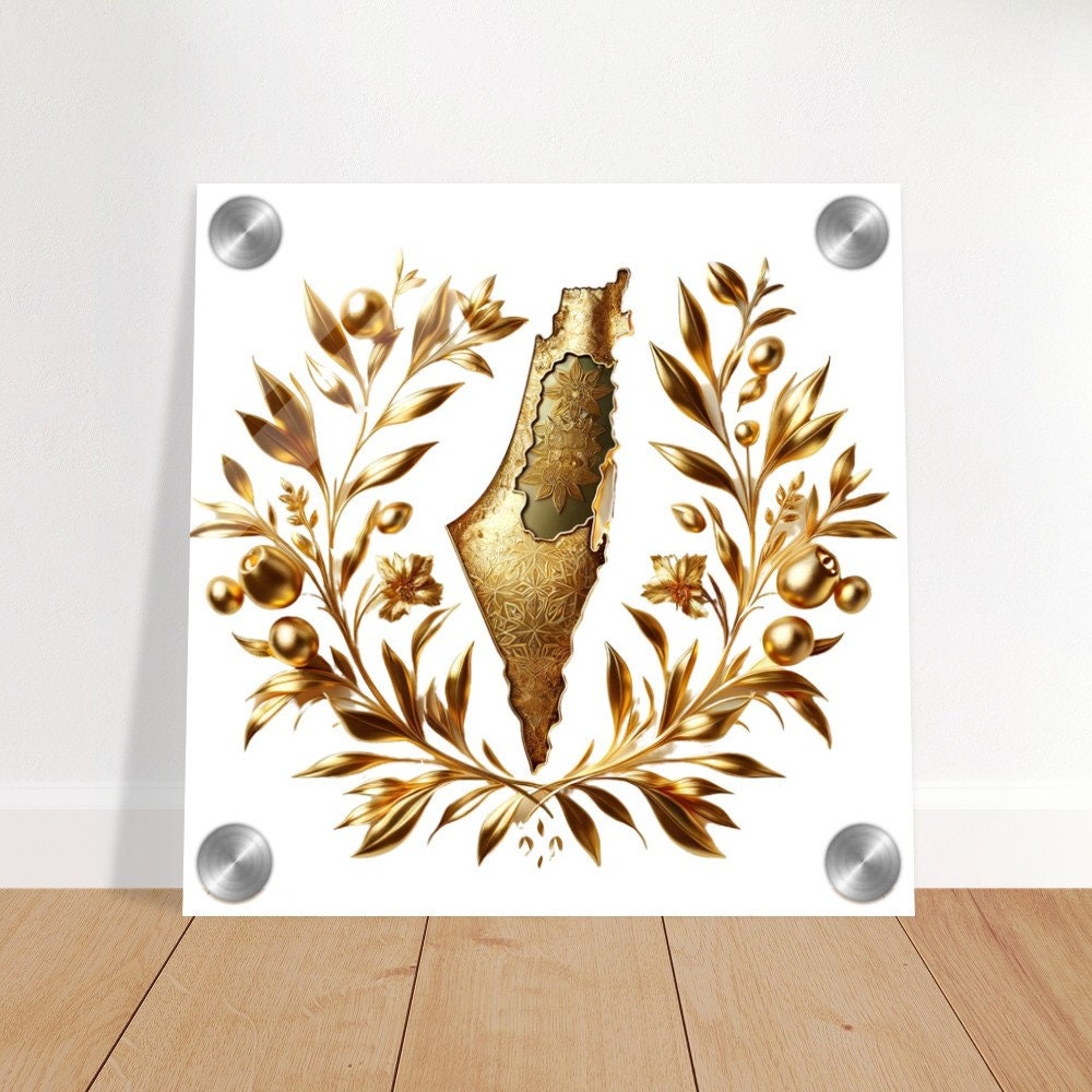 Golden Palestine Map & Olive Branches Acrylic Print - Etsy