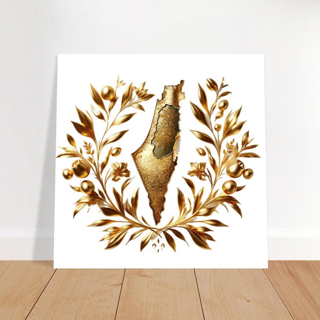 Golden Palestine Map & Olive Branches Premium Matte Paper Poster - Etsy