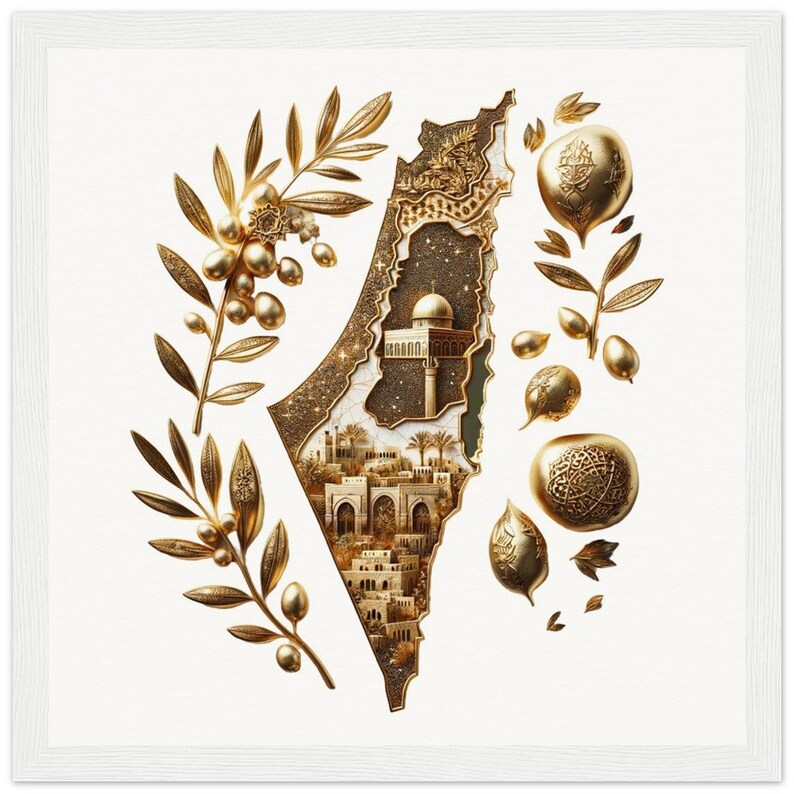 Elegant Gold Palestine Map Wall Art - Luxurious Decor Wooden Framed ...