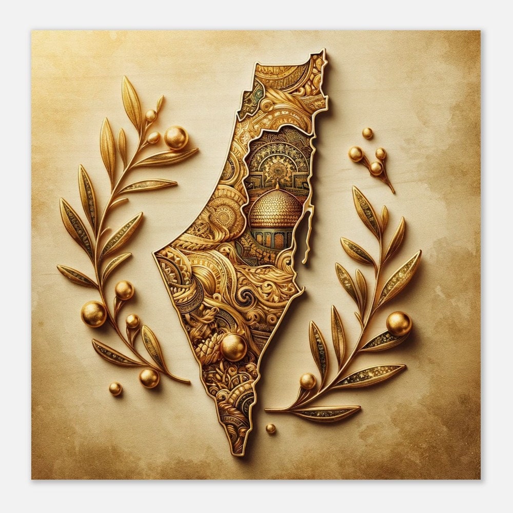 Wood Print Golden Palestine Map Wall Art - Etsy