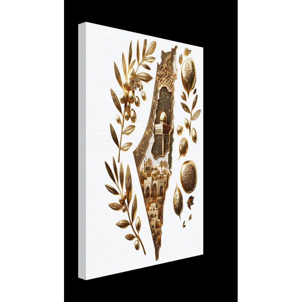 Golden Palestine Map Wall Art - Elegant Palestinian Heritage Decor ...