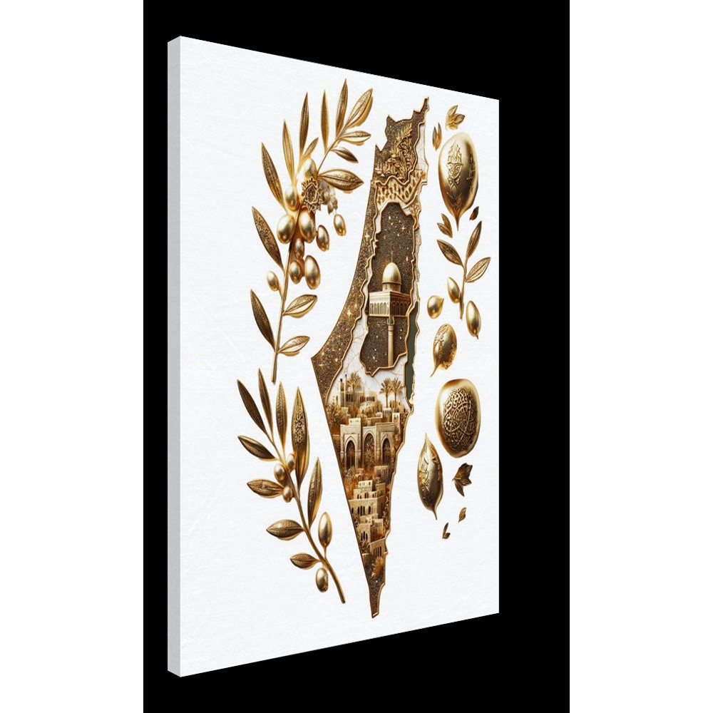 Golden Palestine Map Wall Art - Elegant Palestinian Heritage Decor ...