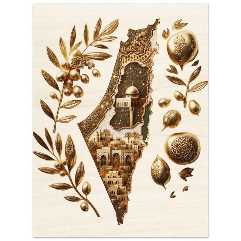 Wooden Gold Palestine Map Wall Art - Luxurious Decor Wood Prints - Etsy