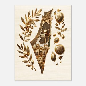 Wood Print Golden Palestine Map Wall Art - Elegant Palestinian Heritage ...