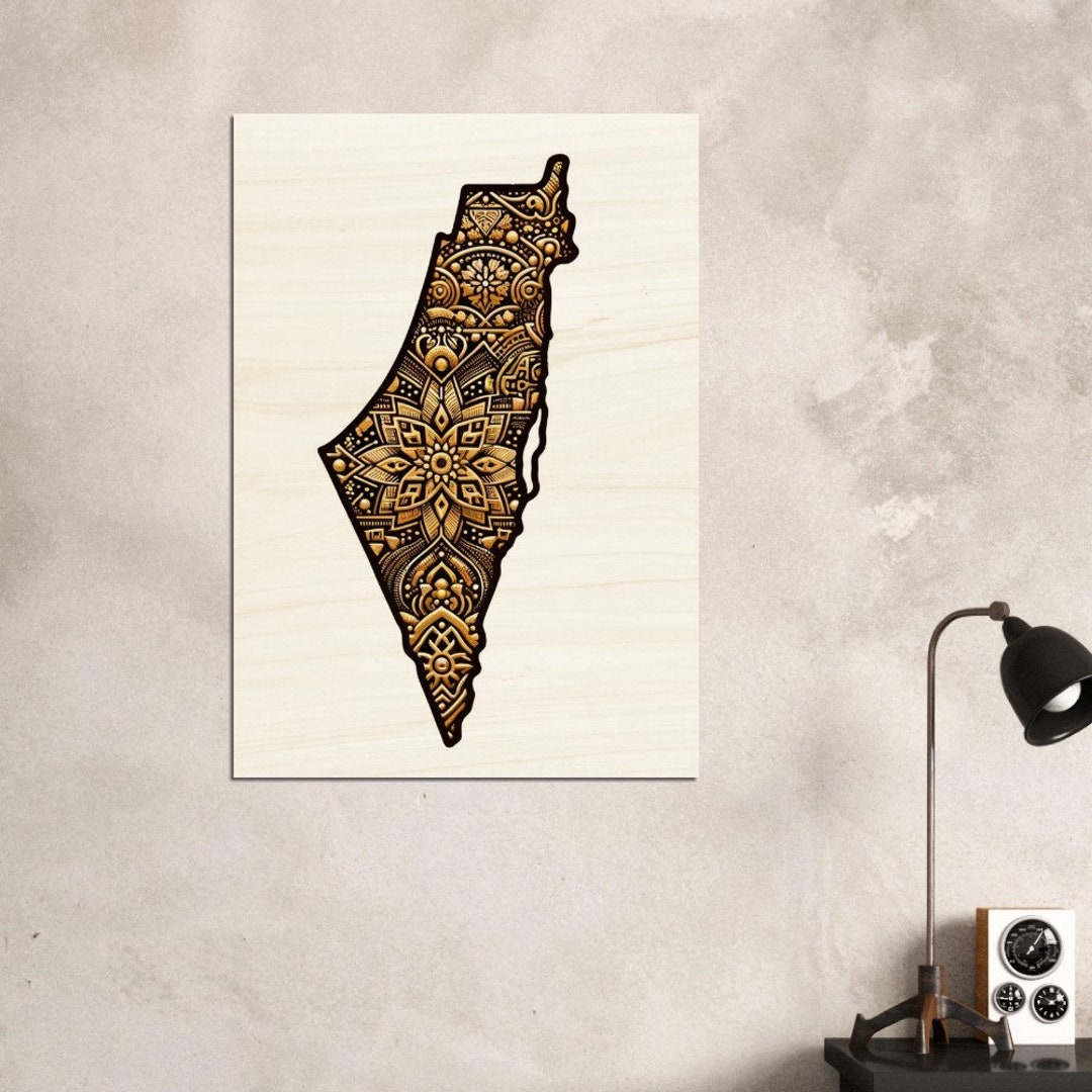 Wood Print Golden Tatreez Palestine Map - Intricate Wall Art - Etsy