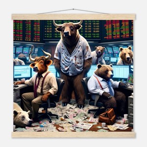 Bull and Bear Themed Stock Market Art- Premium Matte Paper Poster With ...