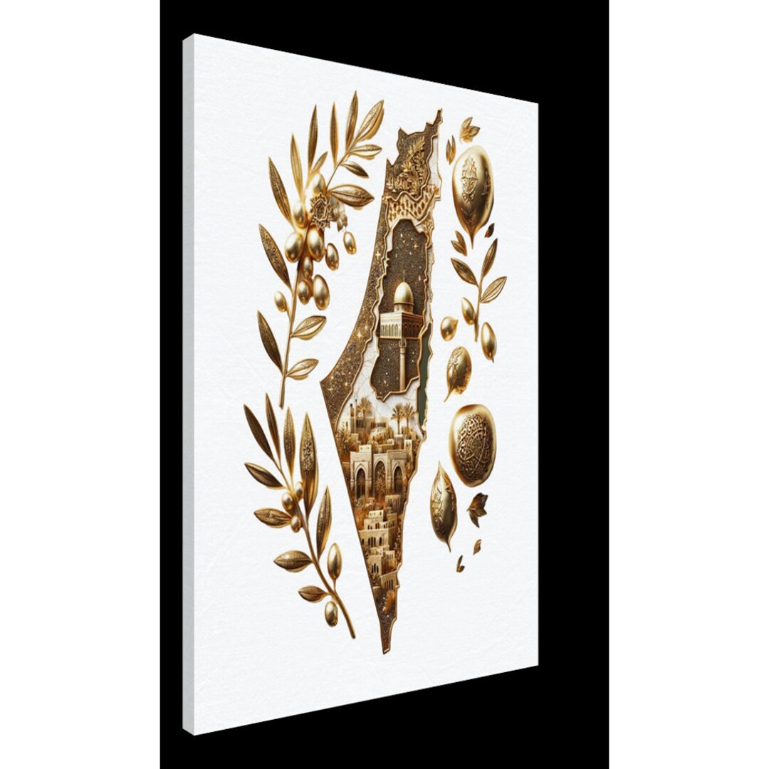 Golden Palestine Map Wall Art - Elegant Palestinian Heritage Decor ...