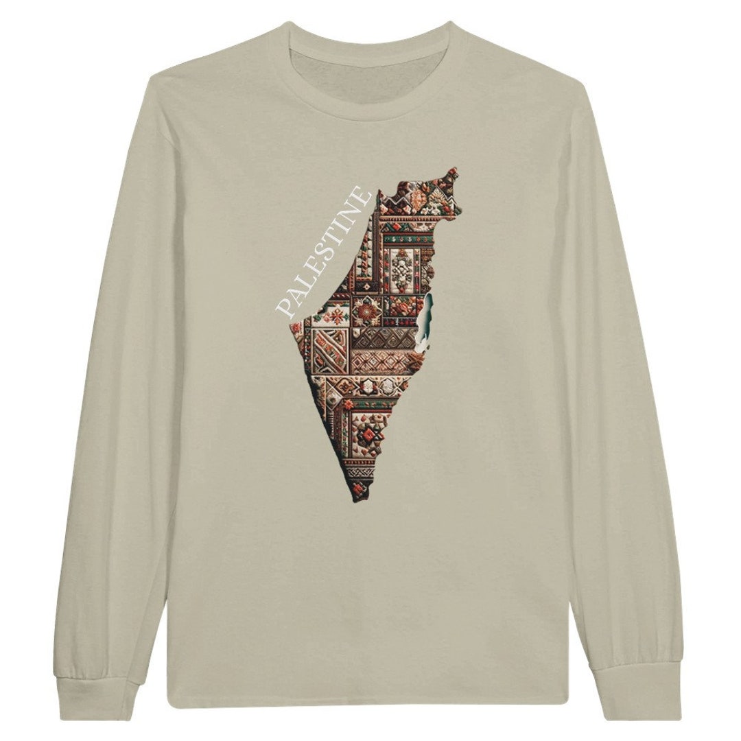 Palestine Map Traditional Thobe Pattern Design Unisex Longsleeve T ...