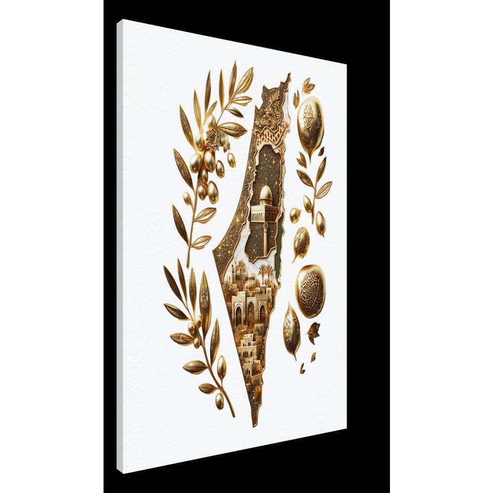 Golden Palestine Map Wall Art - Elegant Palestinian Heritage Decor ...