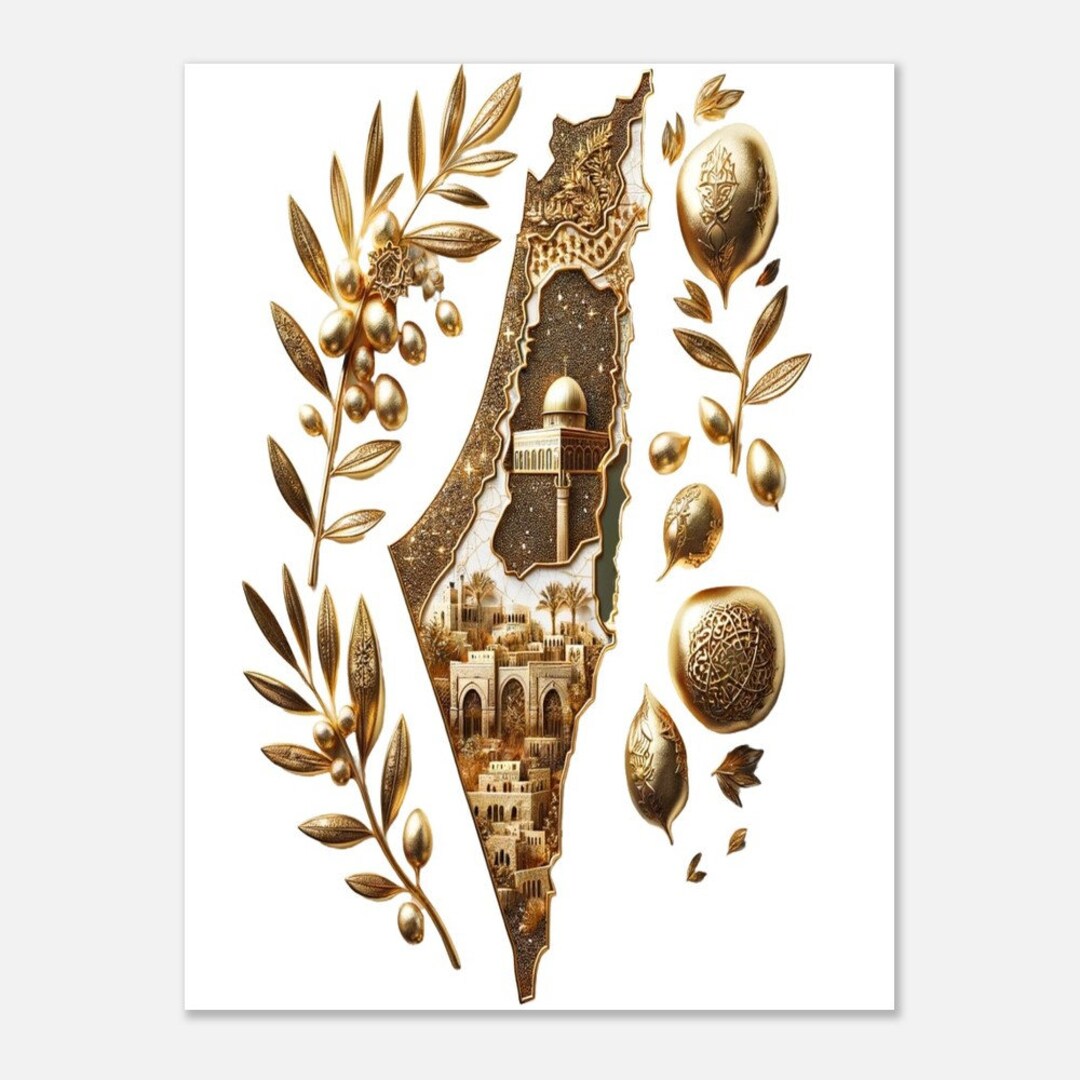 Golden Palestine Map Wall Art - Premium Matte Paper Poster - Etsy