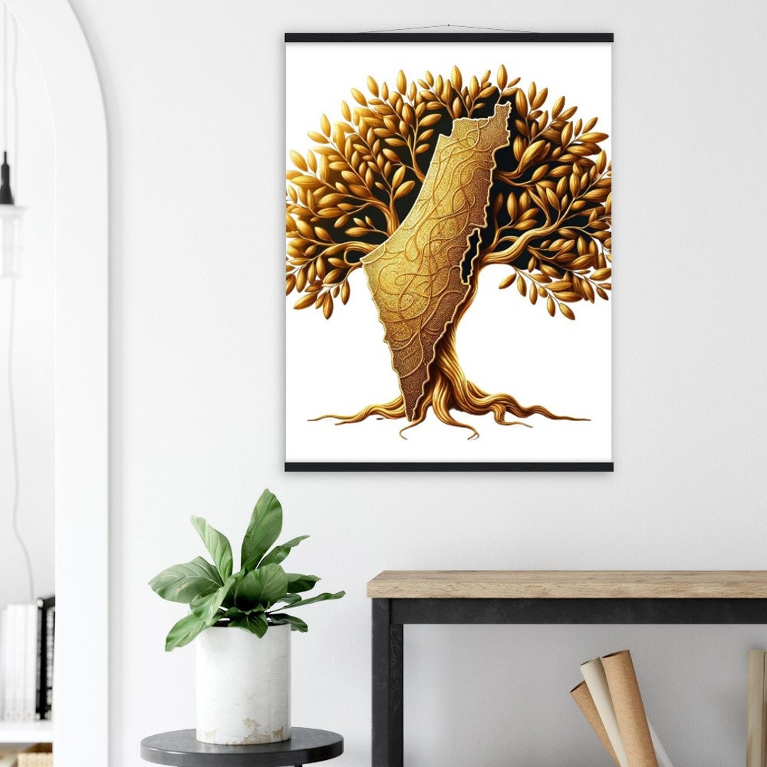 Golden Palestine Map and Olive Tree Premium Poster With Hanger - Etsy