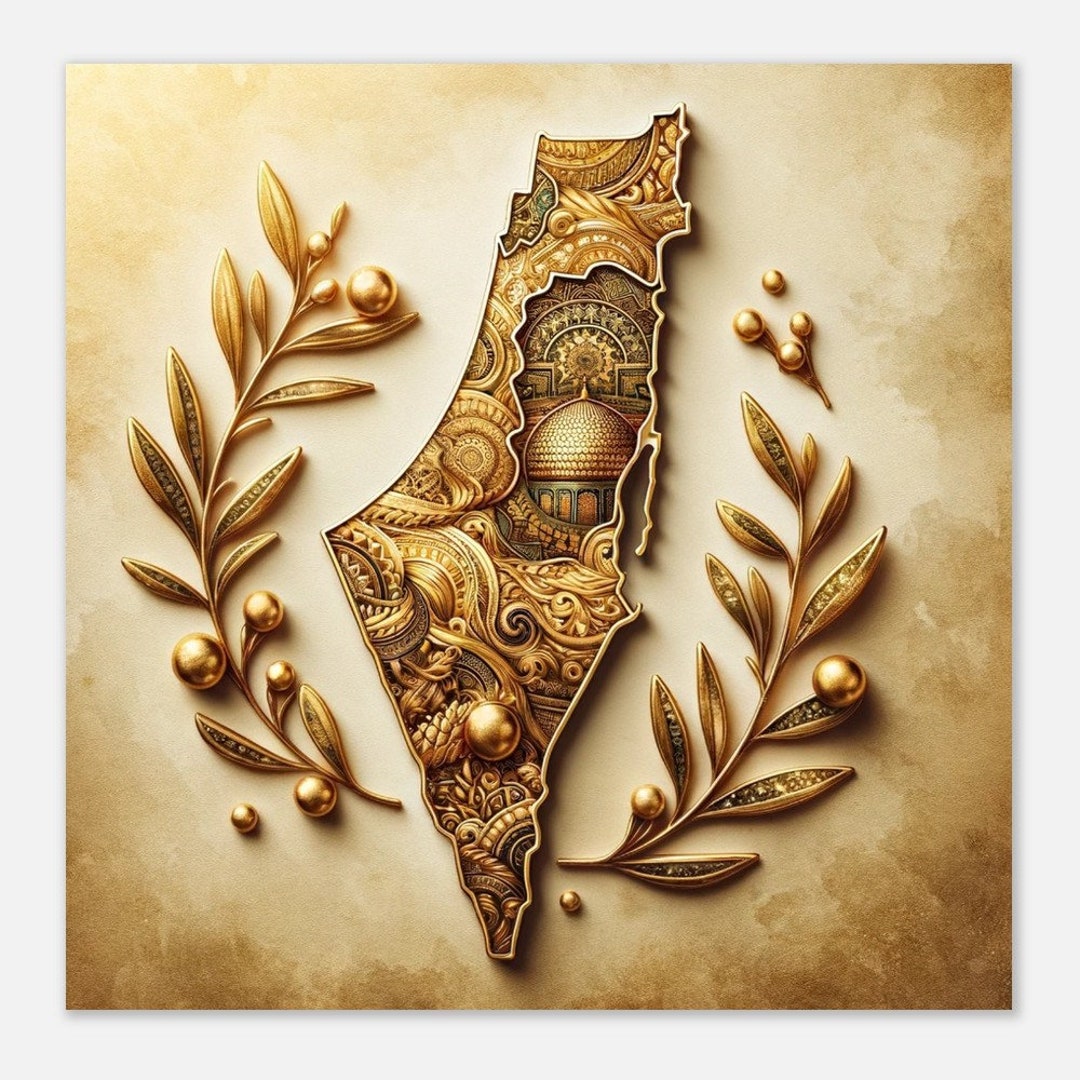 Golden Palestine Map Wall Art Premium Matte Paper Poster - Etsy