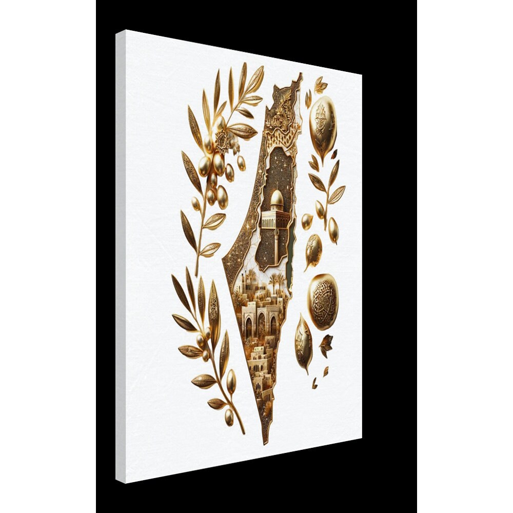 Golden Palestine Map Wall Art - Elegant Palestinian Heritage Decor ...