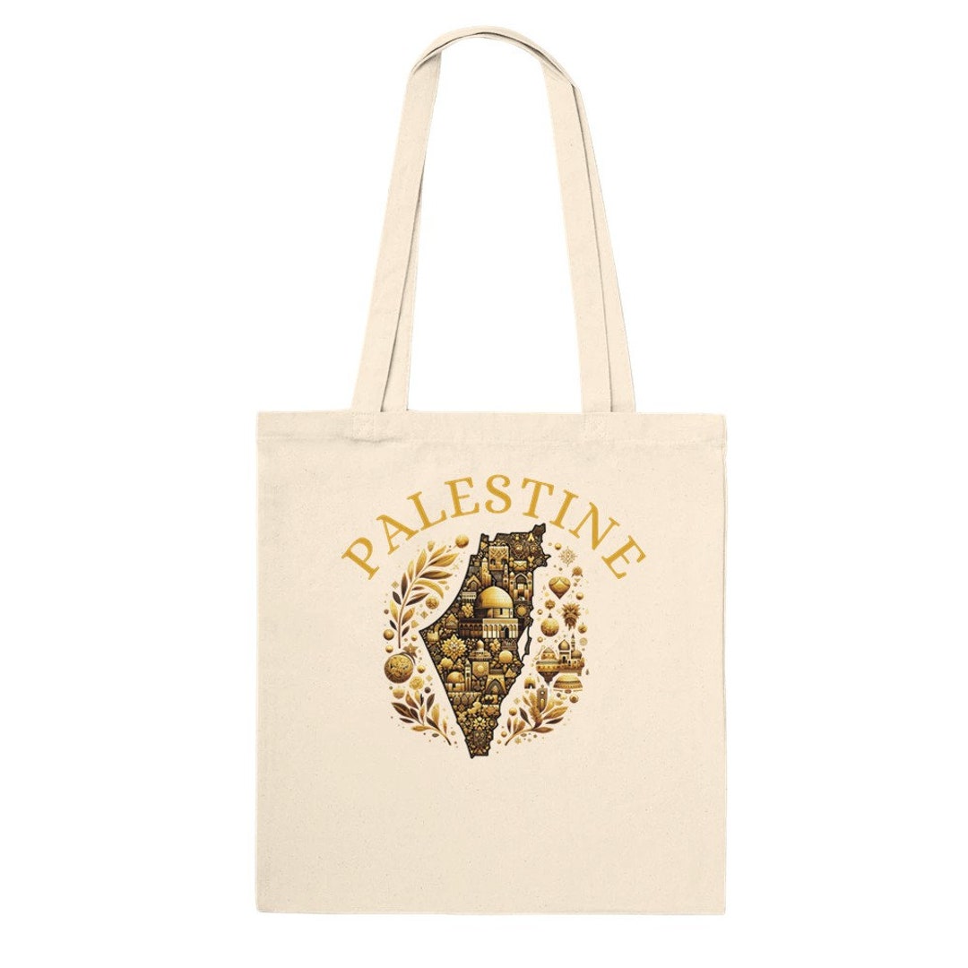 Golden Palestine Map Mosaic Tote Bag - Elegant Palestinian Cultural ...