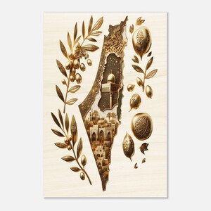 Wood Print Golden Palestine Map Wall Art - Elegant Palestinian Heritage ...