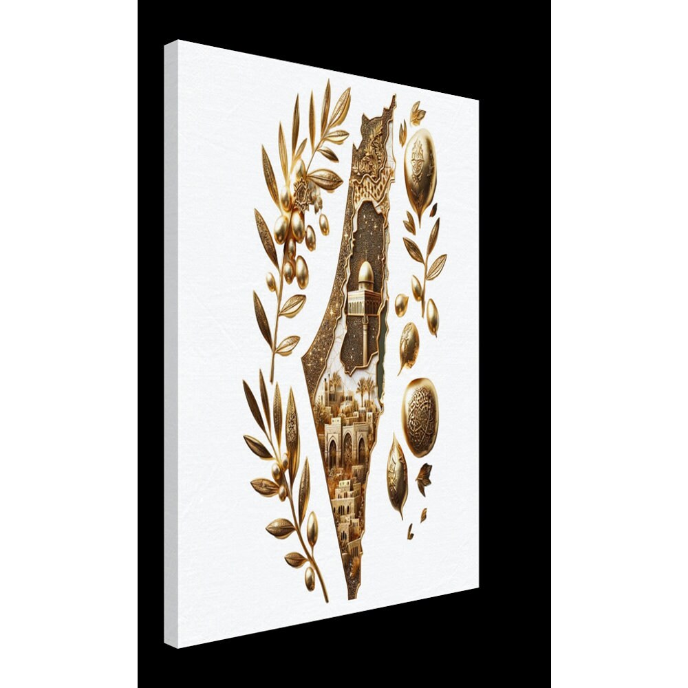 Golden Palestine Map Wall Art - Elegant Palestinian Heritage Decor ...