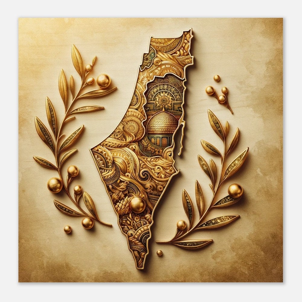 Wood Print Golden Palestine Map Wall Art - Etsy