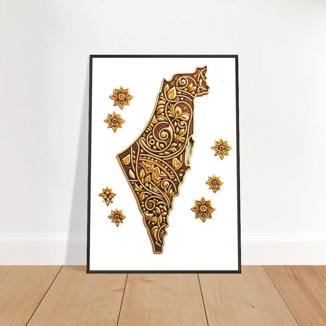 Golden Tatreez Pattern Palestine Map Premium Metal Framed Poster - Etsy