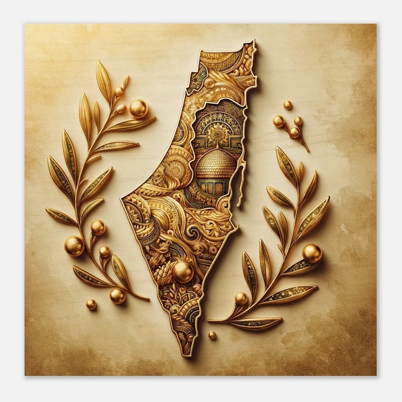 Wood Print Golden Palestine Map Wall Art - Etsy