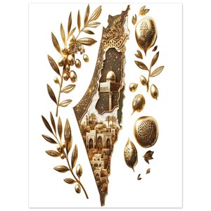 Golden Palestine Map Wall Art - Premium Matte Paper Poster - Etsy