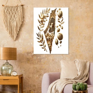 Golden Palestine Map Wall Art - Premium Matte Paper Poster - Etsy