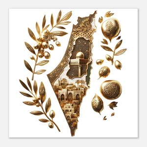 Golden Palestine Map Wall Art - Premium Matte Paper Poster - Etsy