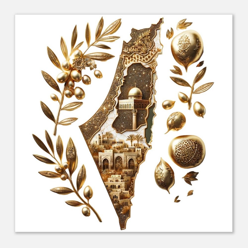 Golden Palestine Map Wall Art - Premium Matte Paper Poster - Etsy