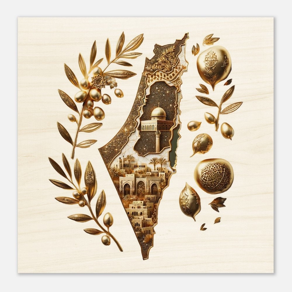 Wooden Gold Palestine Map Wall Art - Luxurious Decor Wood Prints - Etsy