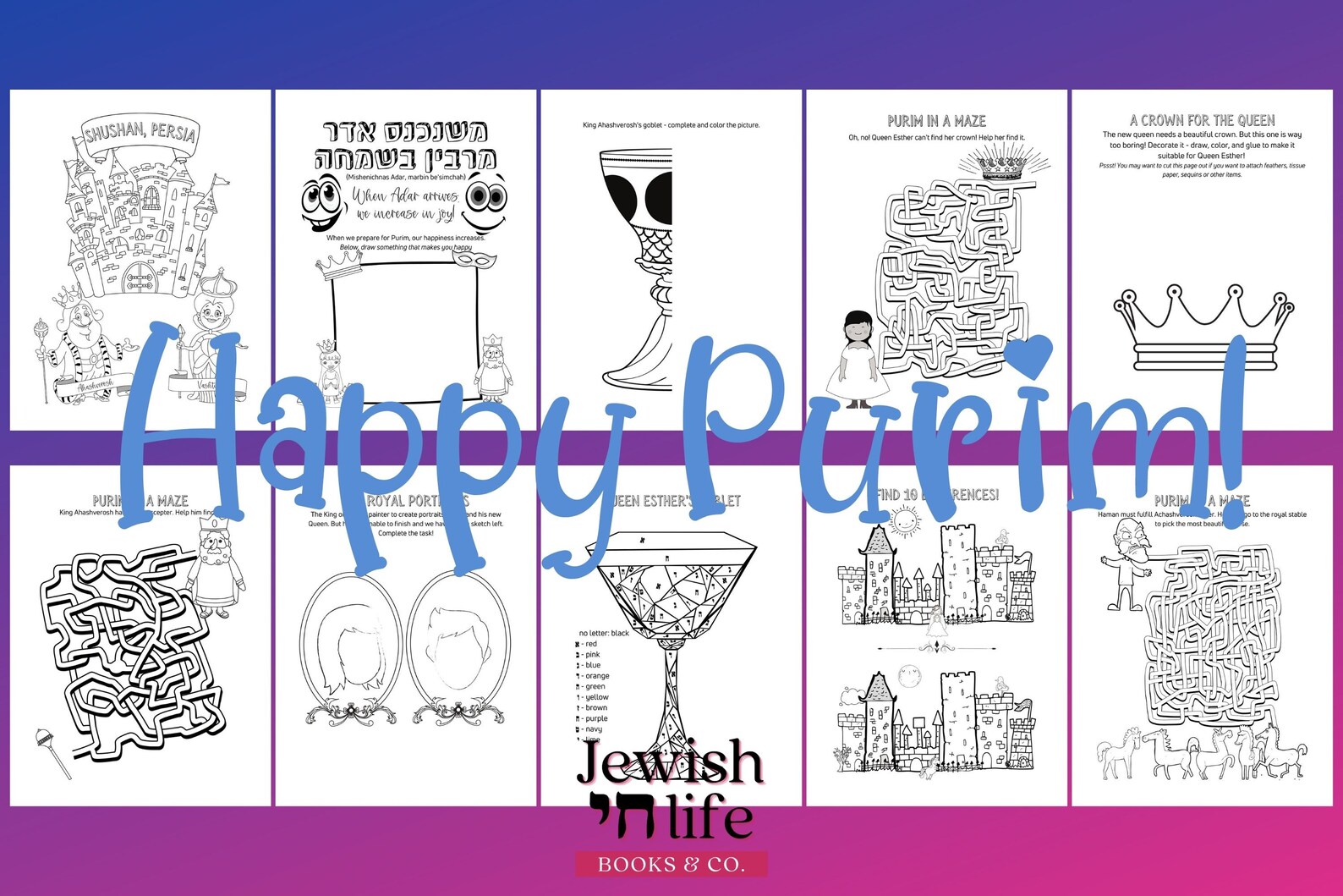 PURIM Instant Download Activity Pages for Kids Ages 5-10 | 20 Sheets of ...